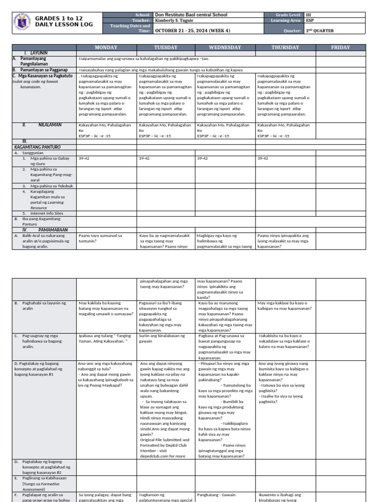 DLL - Esp 3 - Q2 - W4 | PDF