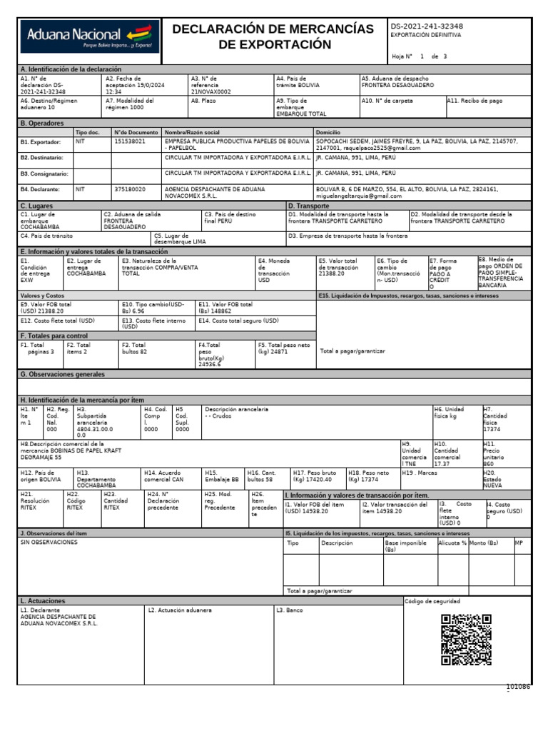 DECLARACIÓN DE EXPORTACION DE MERCANCÍAS | PDF | aduana | Business