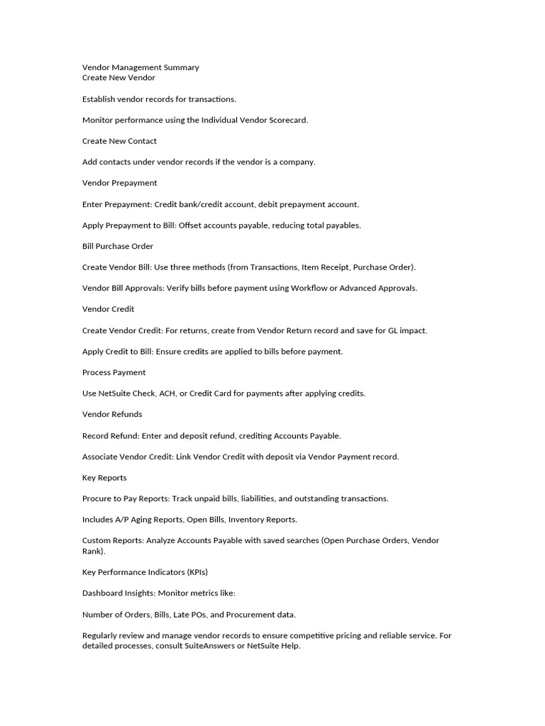 Vendor Management Summary | PDF