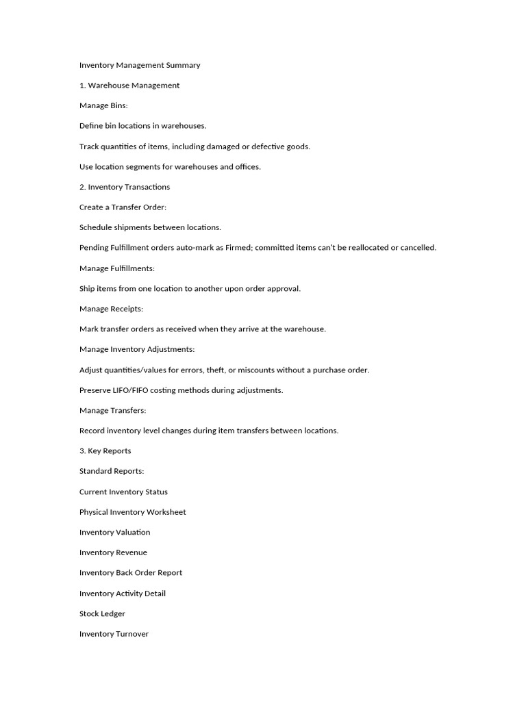 Inventory Management Summary | PDF