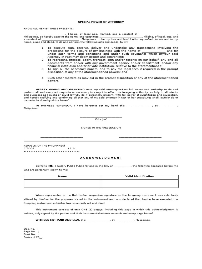 SPA- Closure of Business | PDF | Power Of Attorney | Civil Law (Common Law)