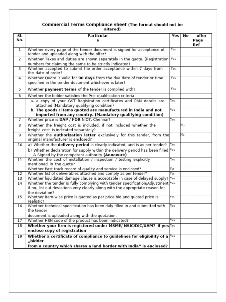 Commercial Terms Compliance Sheet | PDF | Manganese | Chromium