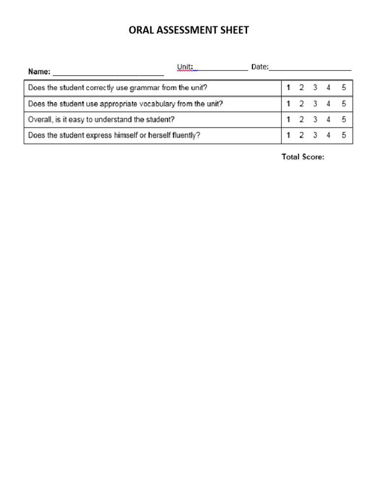 Oral Assessment Sheet | PDF