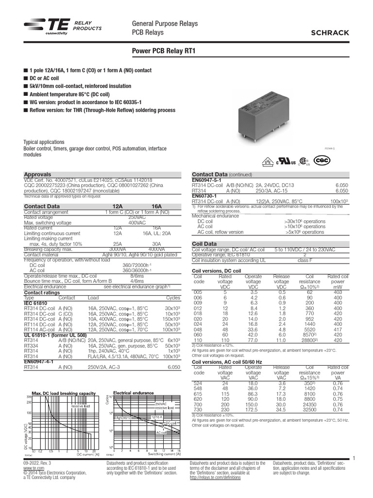Schrack - Relay RT314024 | PDF | Relay | Inductor