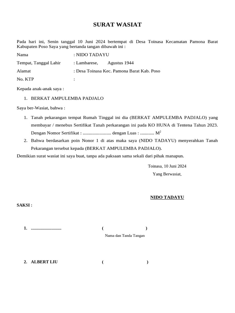 Contoh Surat Wasiat | PDF | Olahraga & Rekreasi | Griya & Taman