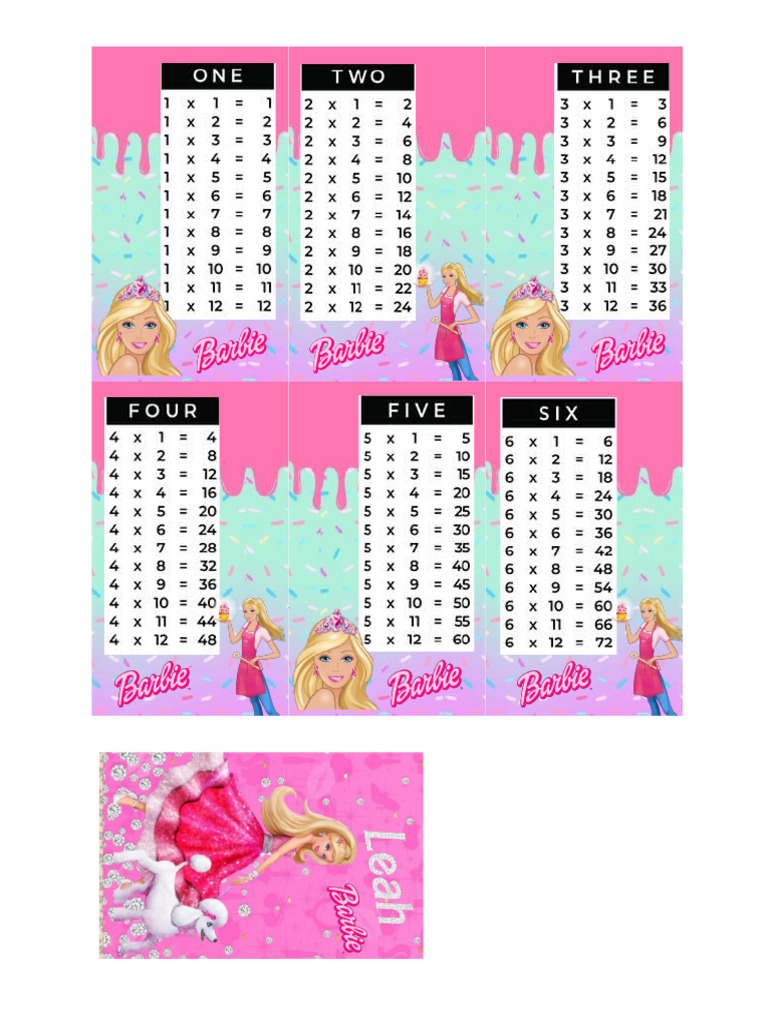 tarjetas de multiplicar Barbie | PDF