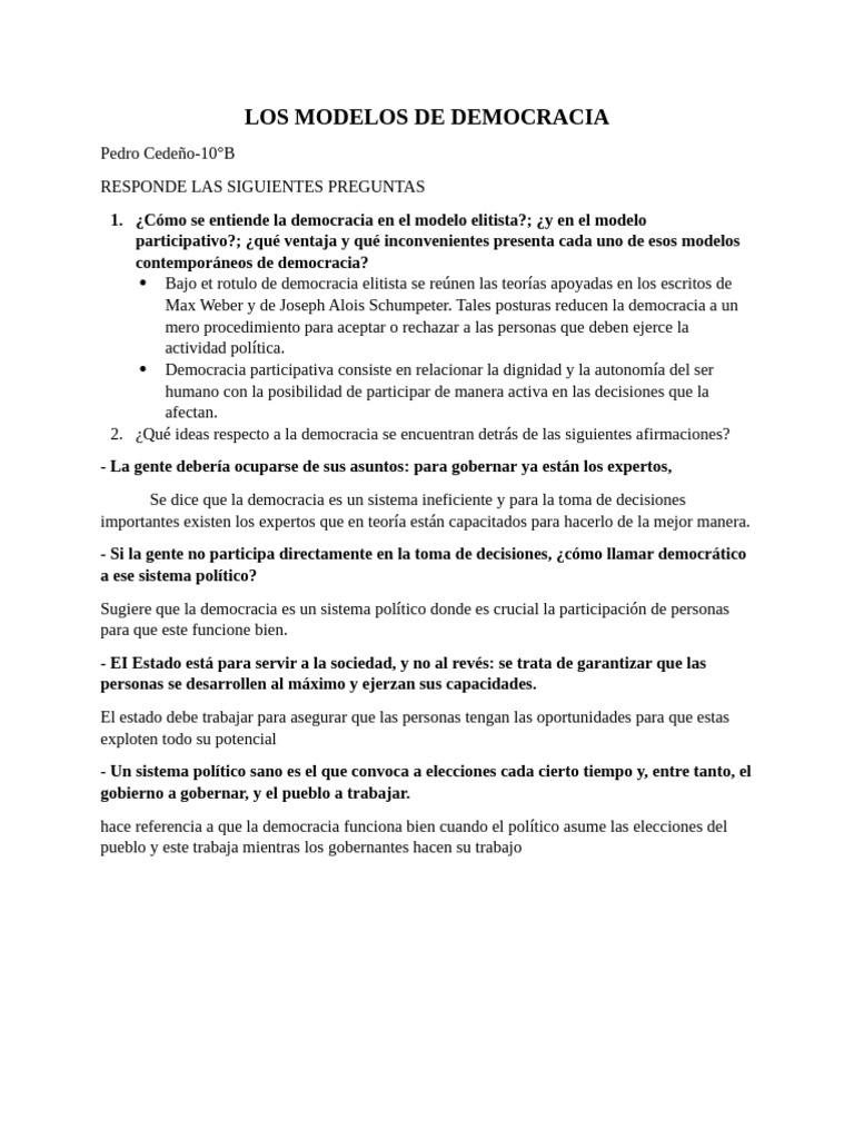 LOS MODELOS DE DEMOCRACIA | PDF