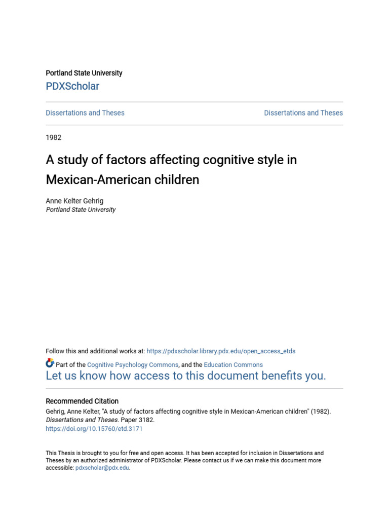 A Study of Factors Affecting Cognitive Style in Mexican-American | PDF ...