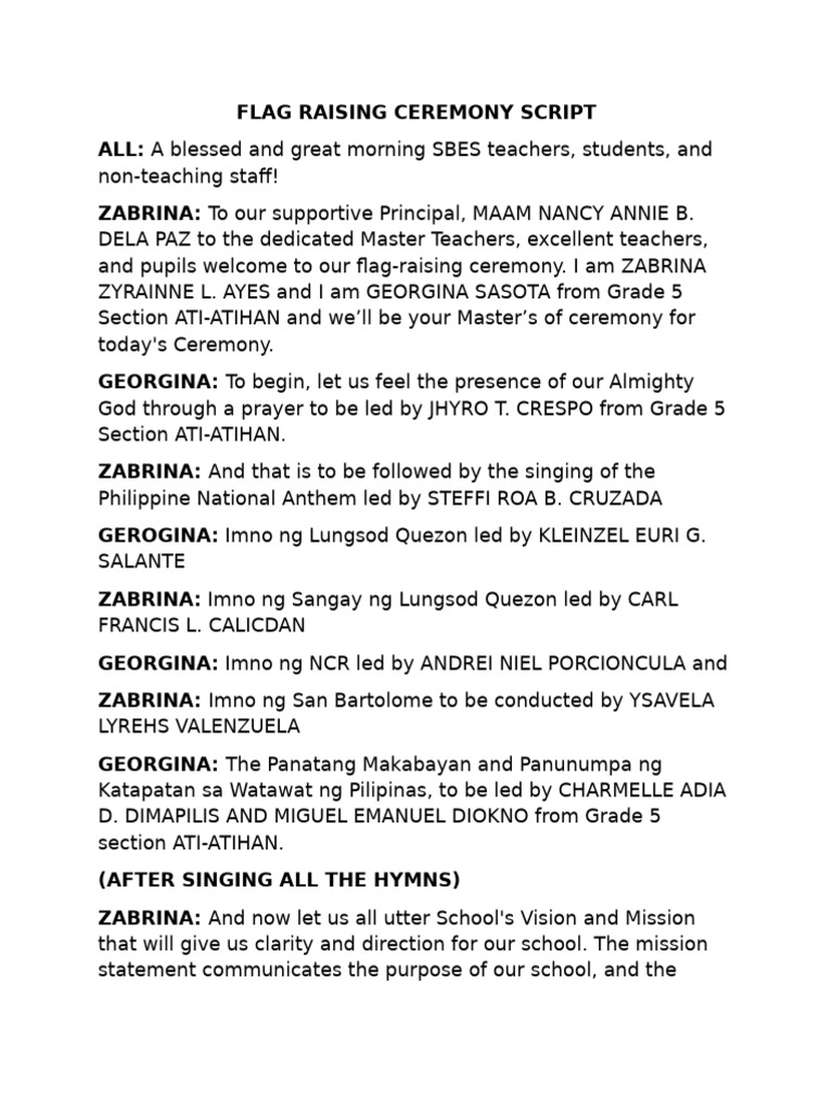 Flag Raising Ceremony Script | PDF | Philippines
