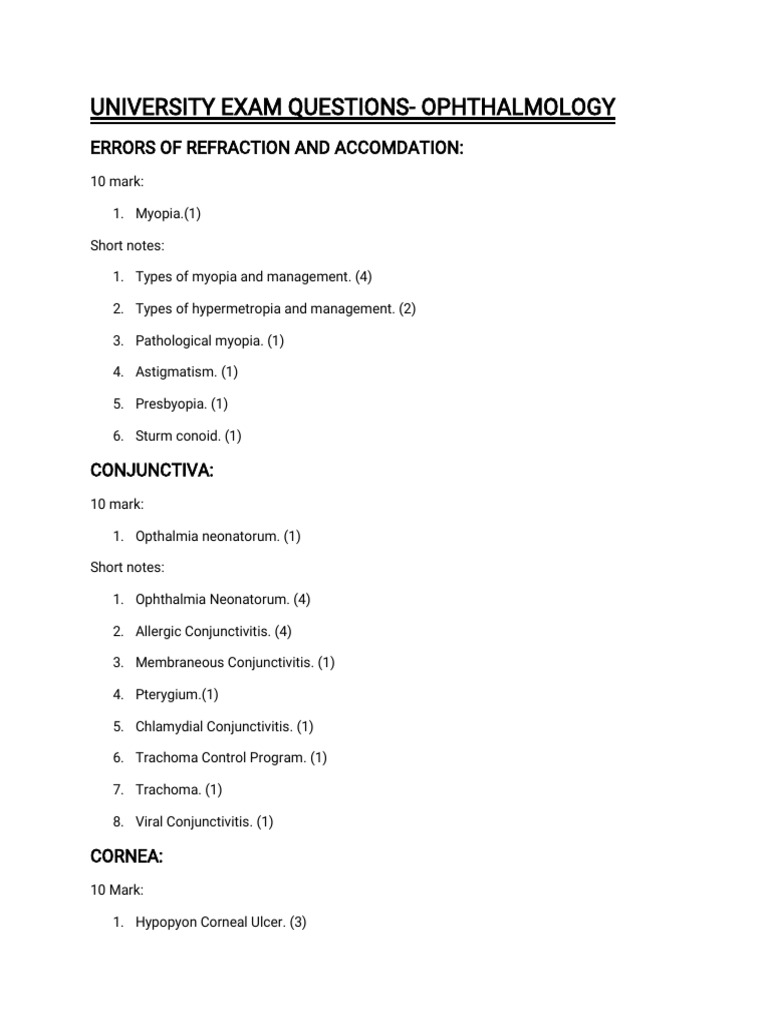 Ophthalmology Question | PDF