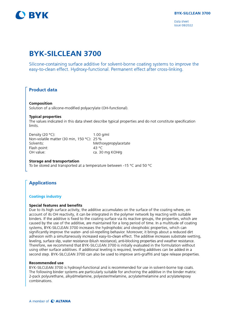 TDS Byk-Silclean 3700 en | PDF | Coating | Water