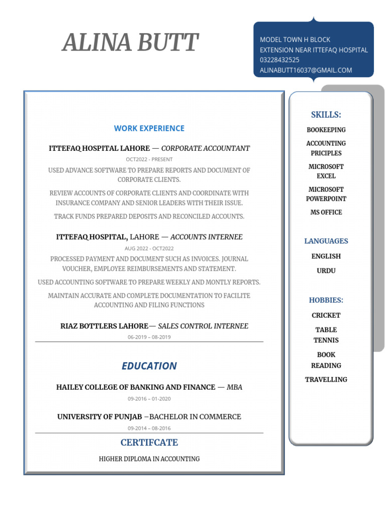 Alina Butt Cv | PDF | Business | Money