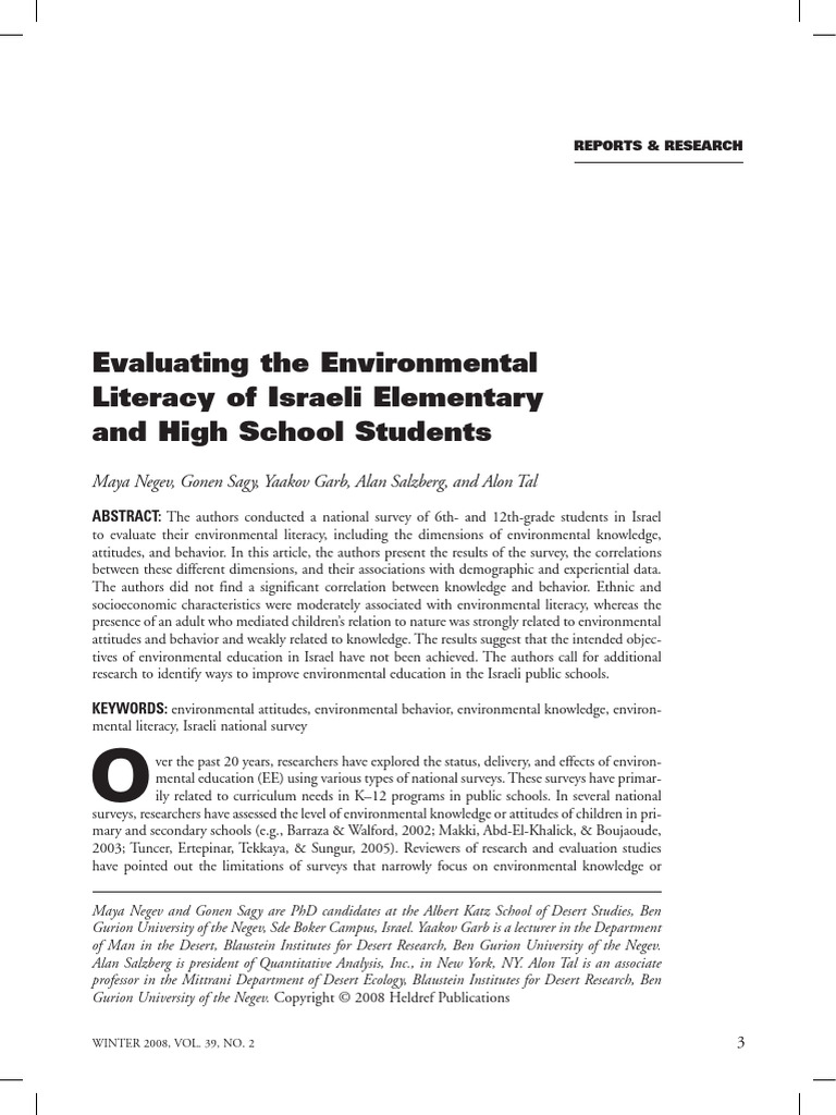 28) Evaluating The Environmental Literacy of Israeli Elementar and High ...