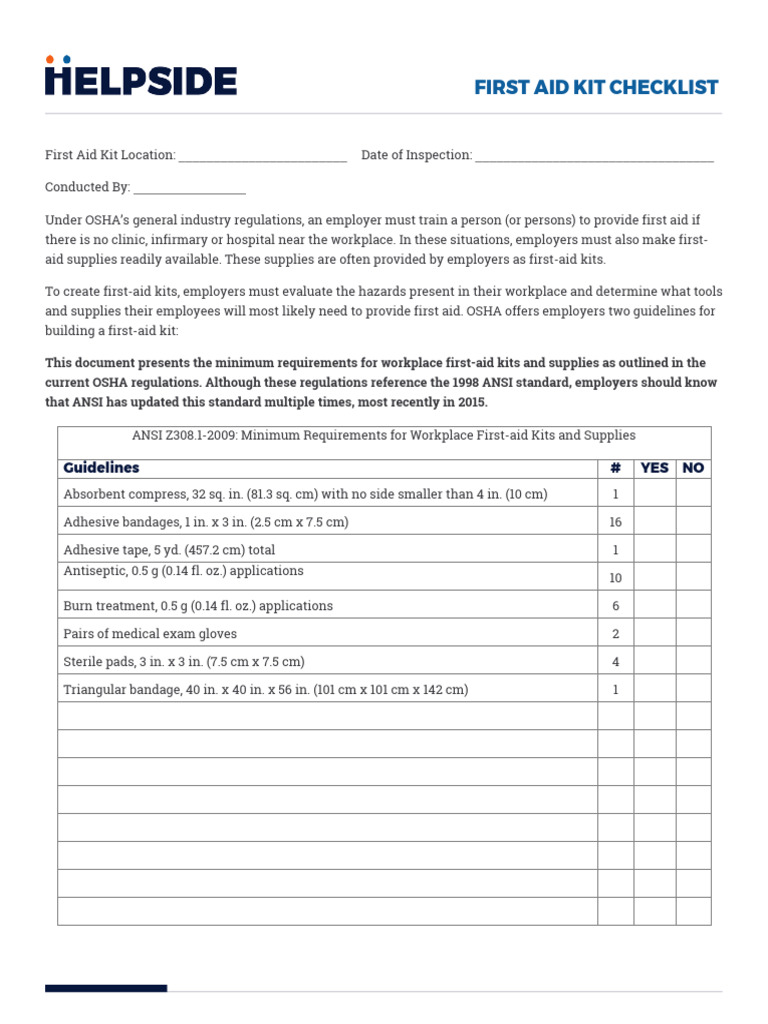 Helpside First Aid Checklist | PDF | First Aid | Medicine