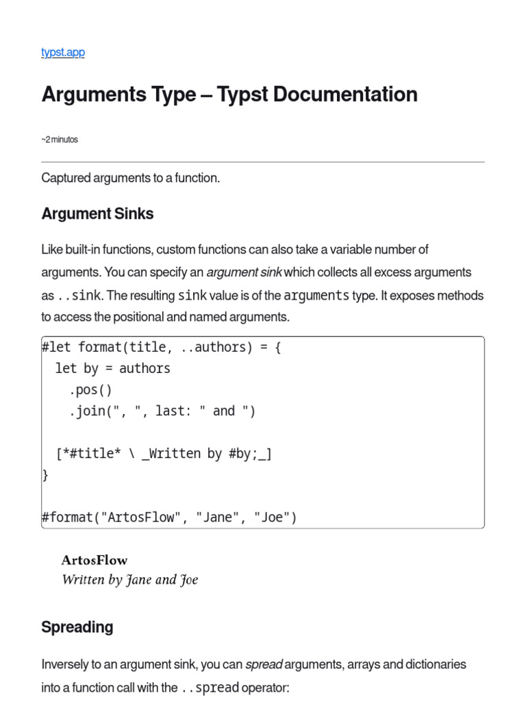 Arguments Type - Typst Documentation 12 | PDF | Computers