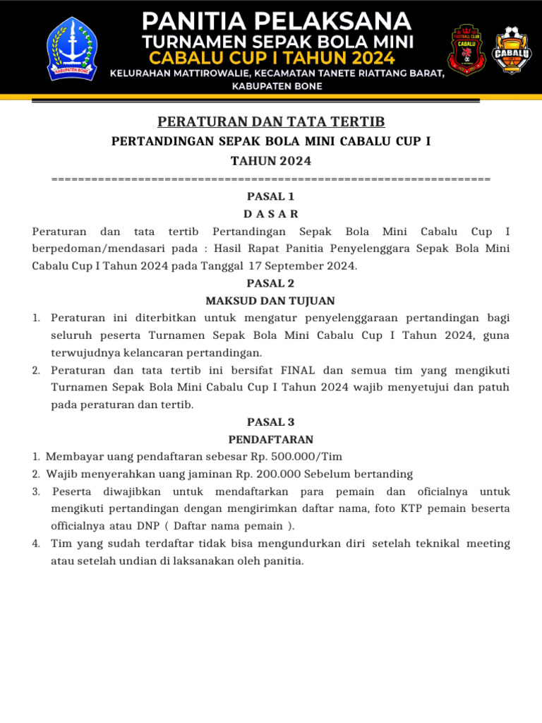 Peraturan Cabalu Cup I Tahun 2024 | PDF