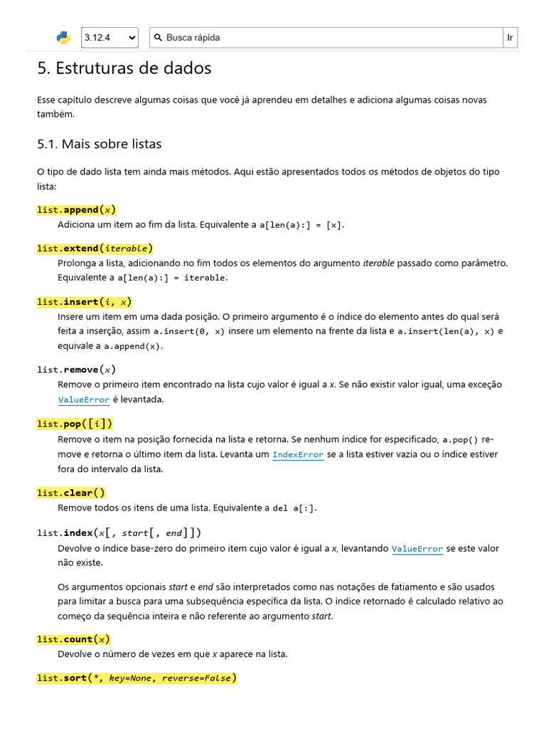 Métodos e Usos Avançados de Listas em Python | PDF | Conjunto ...