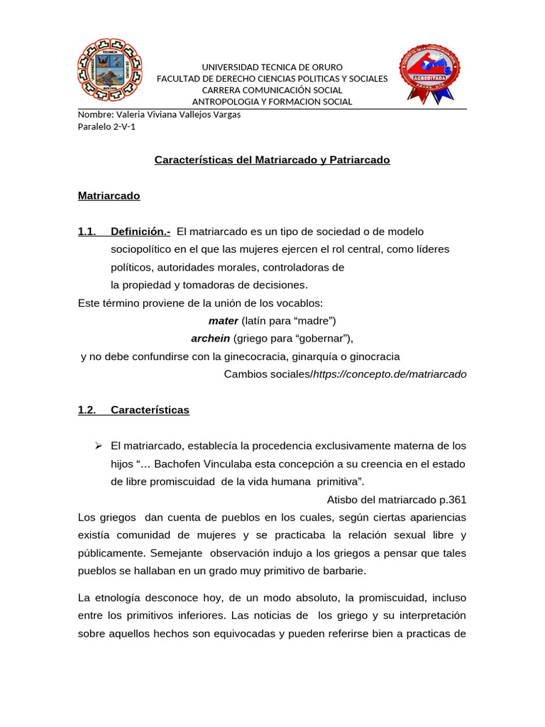 Patriarcado y Matriarcado | PDF | Matriarcado | Mujer