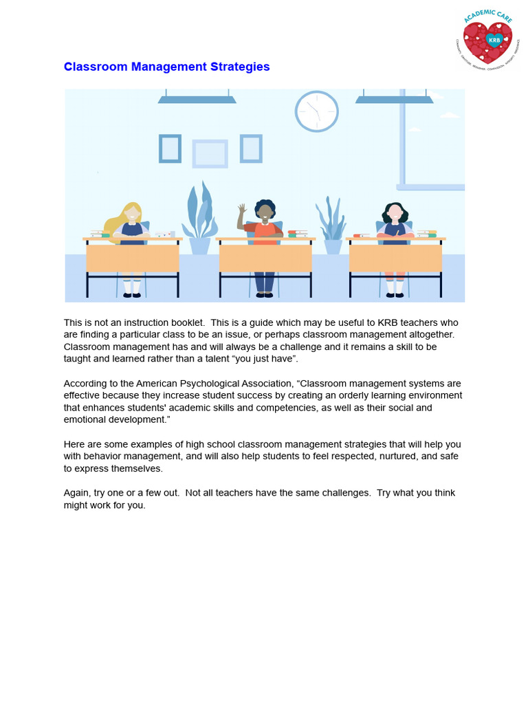 Classroom Management Strategies (Teaching) | PDF | Classroom Management ...