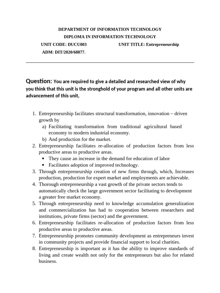 Entrepreneurship assignment | PDF