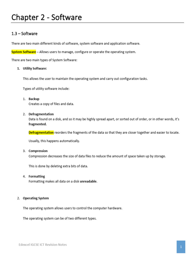 ICT - Chapter 2 - Revision Notes | PDF | Operating System | Software