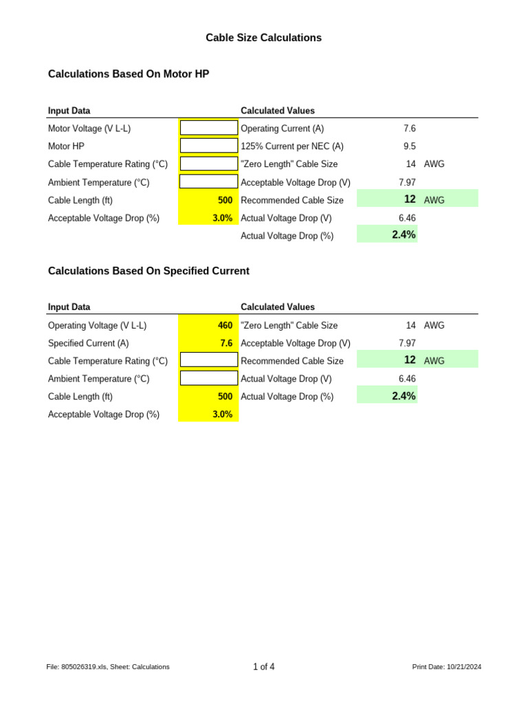 Cable-Size-Calculations-Spreadsheet | PDF | Electrical Components ...