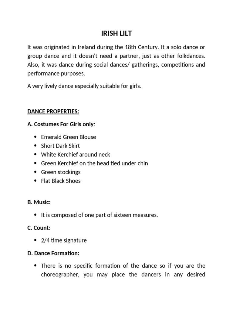 IRISH LILT | PDF | Foot | Dances