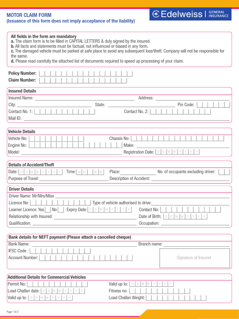 Motor TP TP+OD Claim Form | PDF | Insurance | Driver's License