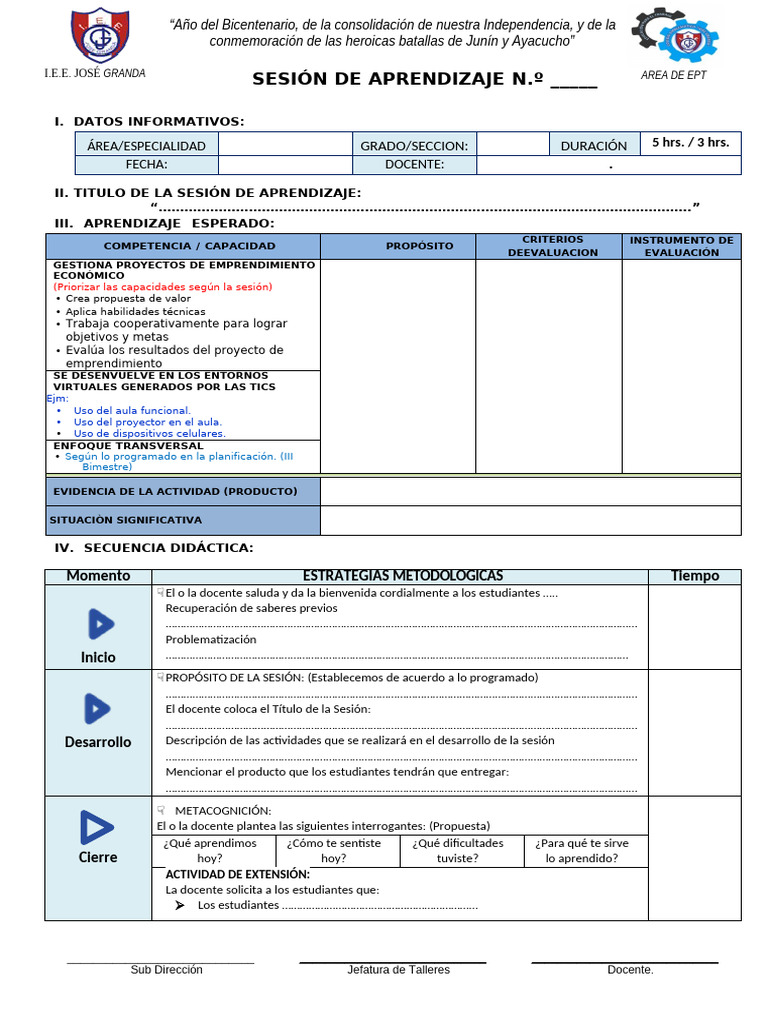 Modelo de Sesión de Ept 2024 | PDF | Evaluación | Modificación de comportamiento