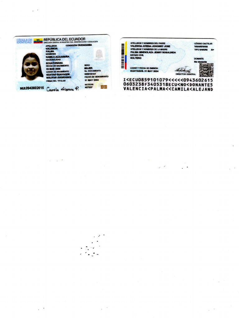 Cedula de Camila Valencia | PDF