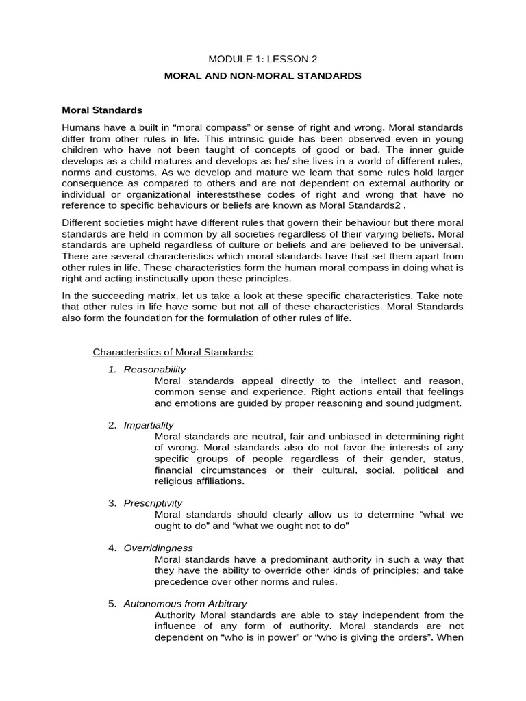 MODULE 1 - LESSON 2 - ADDITIONAL HANDOUTS | PDF | Morality | Policy MODULE 1 - LESSON 2 - ADDITIONAL HANDOUTS | PDF | Morality | Policy