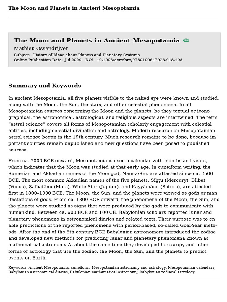The Moon and Planets in Ancient Mesopotamia | PDF | Planets | Mesopotamia
