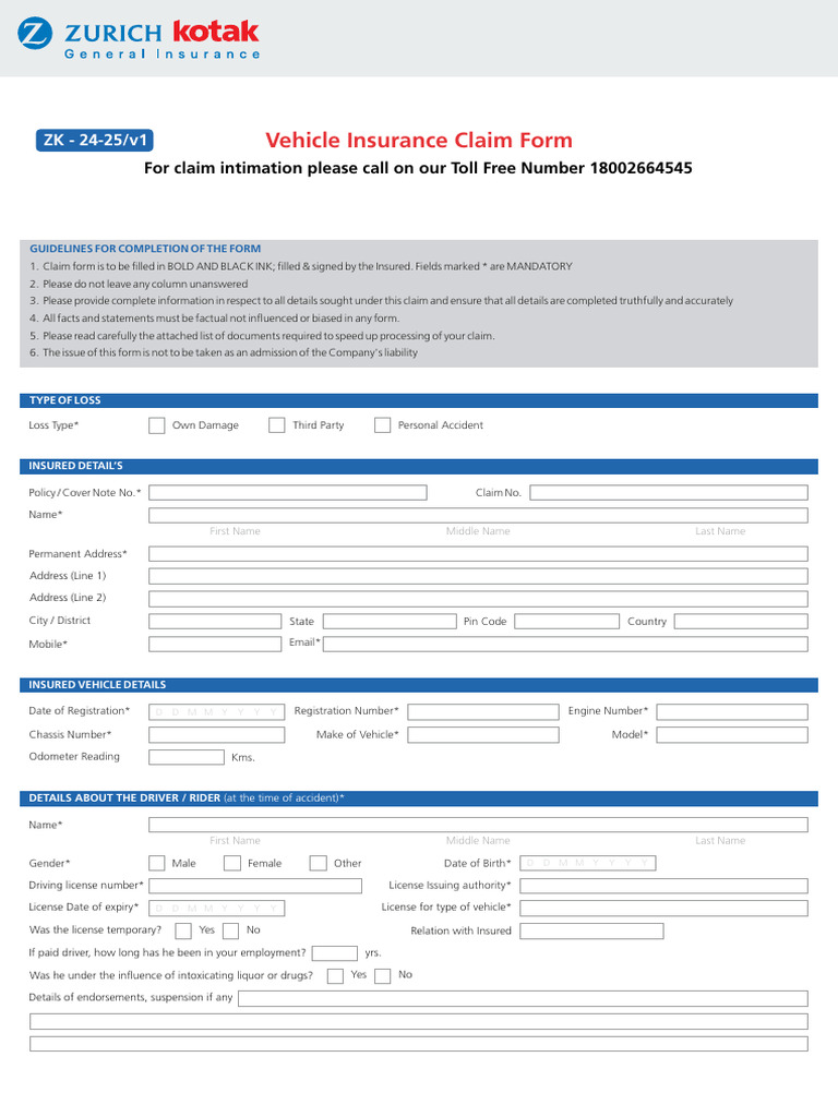 Vehicle Insurance - Claim Form | PDF | Vehicle Insurance | Insurance