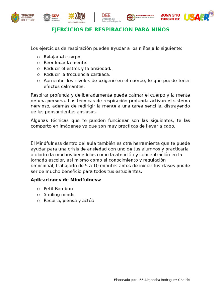 Ejercicios de Respiración para Niños | PDF | Crecimiento personal y ...