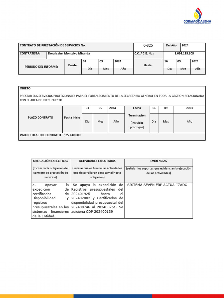 Informe Septiembre Contrato 0-325 - 2024 Dora Isabel Montalvo Miranda ...