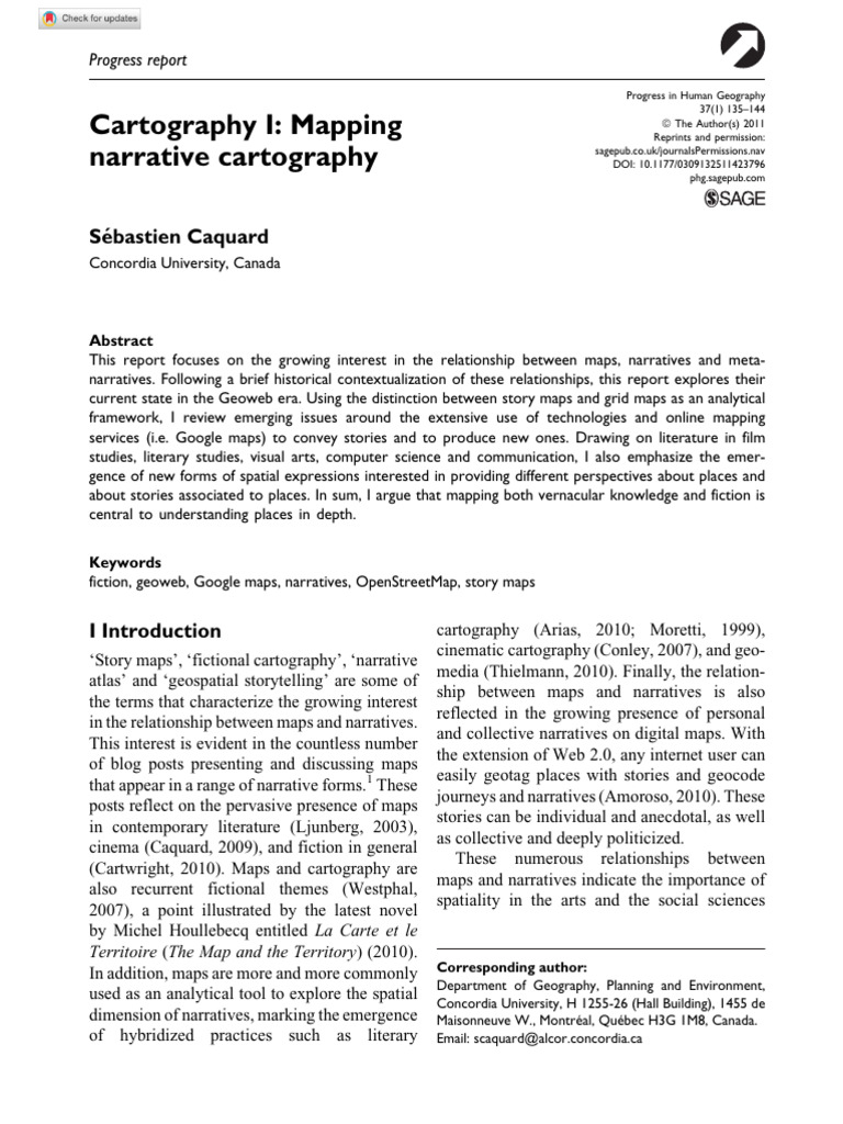 Caquard 2011 Cartography I Mapping Narrative Cartography | PDF | Cartography | Geography