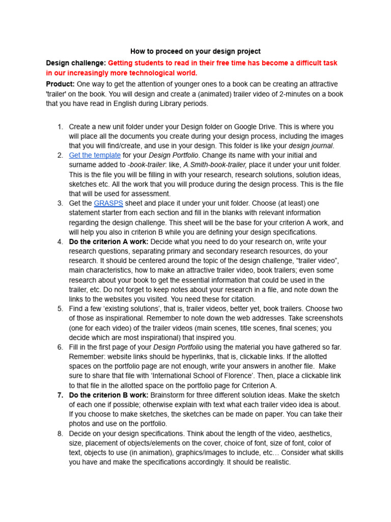 How To Proceed On Your Design Project - Grade 8 | PDF | Hyperlink ...