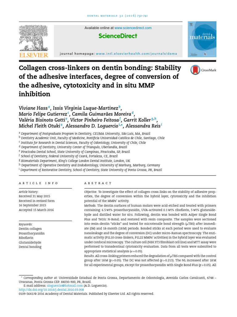 Collagen Cross-Linkers On Dentin Bonding - Stability of The Adhesive ...