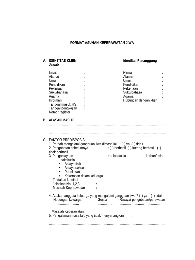 Format Asuhan Keperawatan Jiwa | PDF