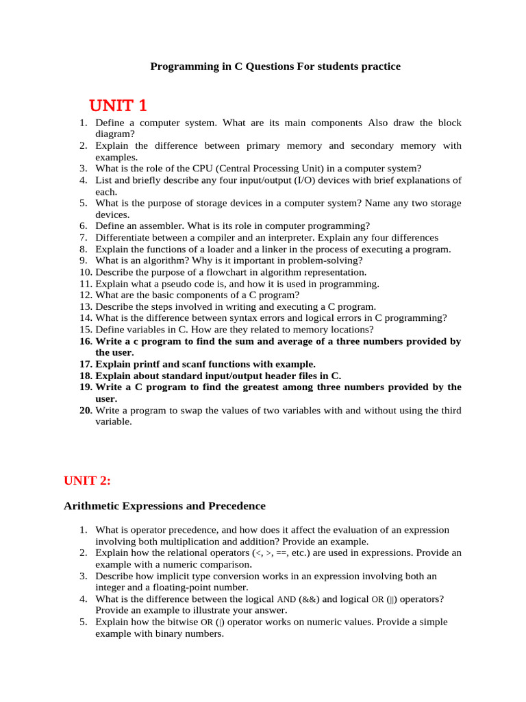 Assignment Questions For C Programming-1 | PDF | Control Flow | Computer Program