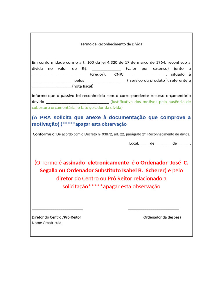 Termo de Reconhecimento de Divida 2024 2 | PDF