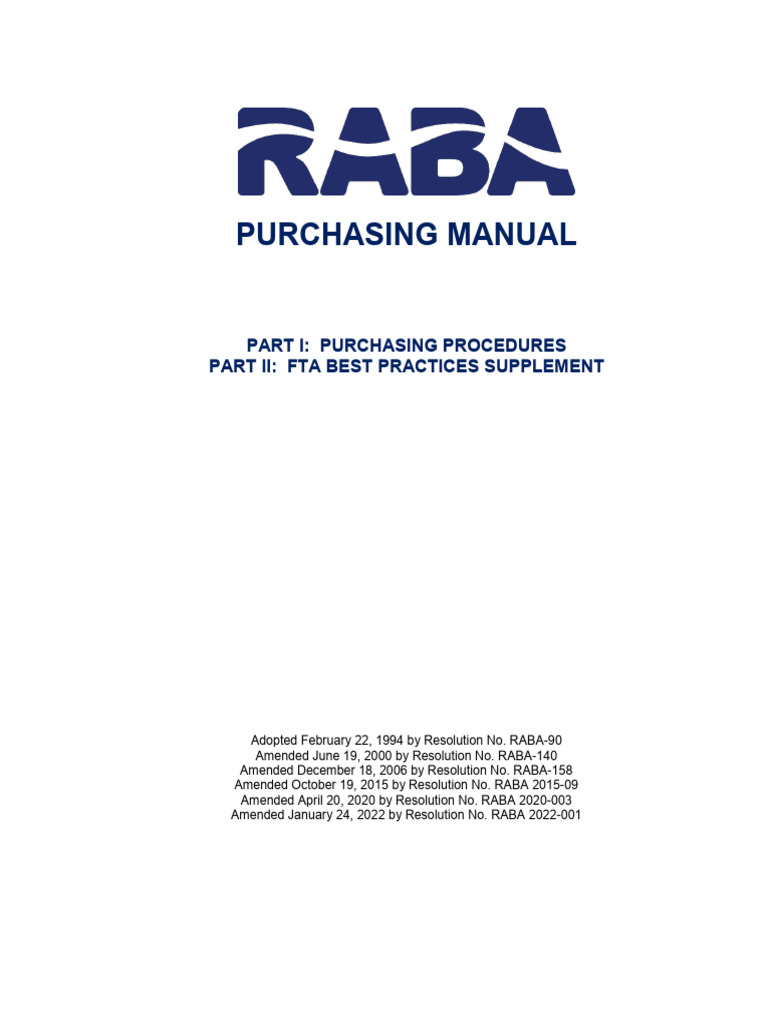 RABA Purchasing Manual 2022 | PDF | Government Procurement In The ...