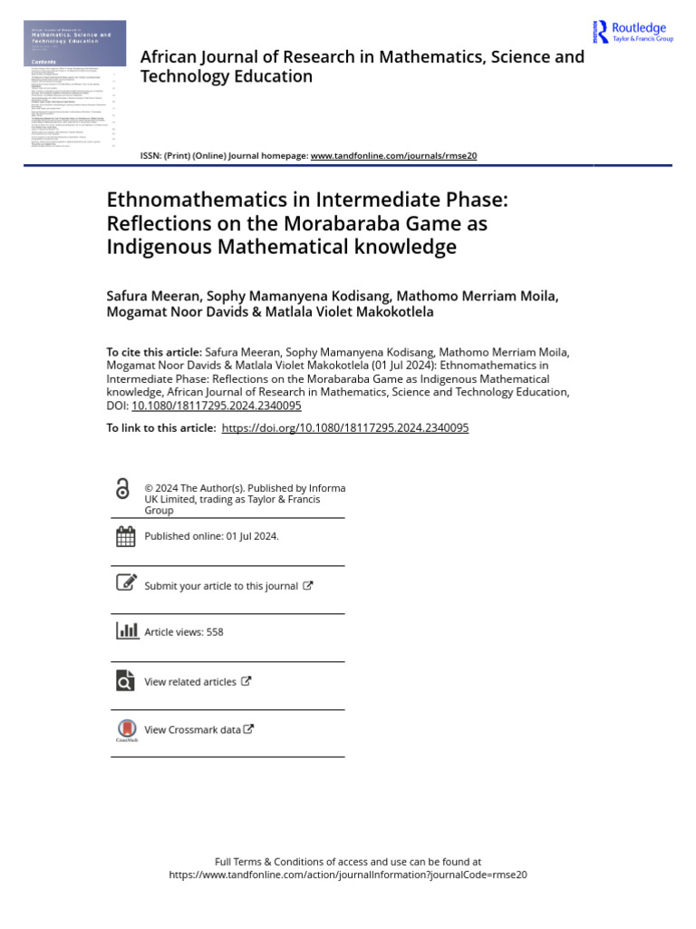 Ethnomathematics in Intermediate Phase Reflections On The Morabaraba ...