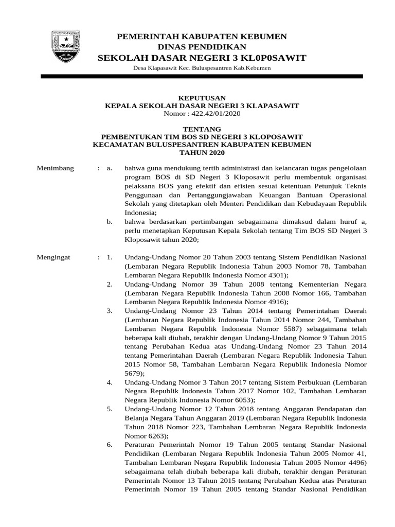 SK Tim Bos 2020 | PDF