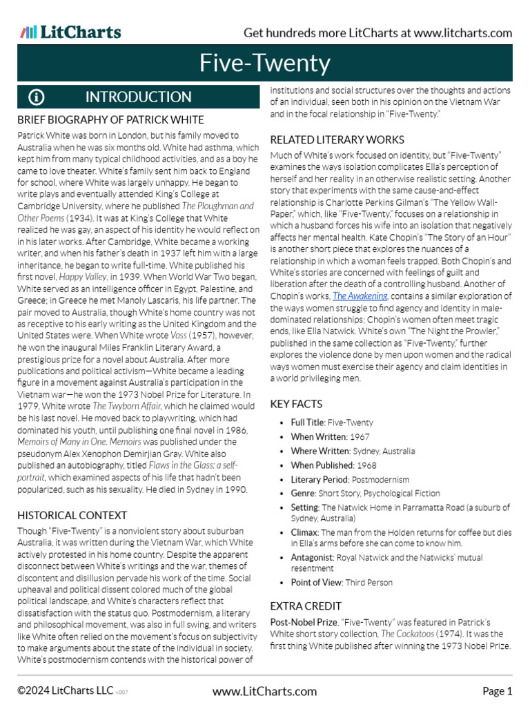 FiveTwenty LitChart | PDF | Dream
