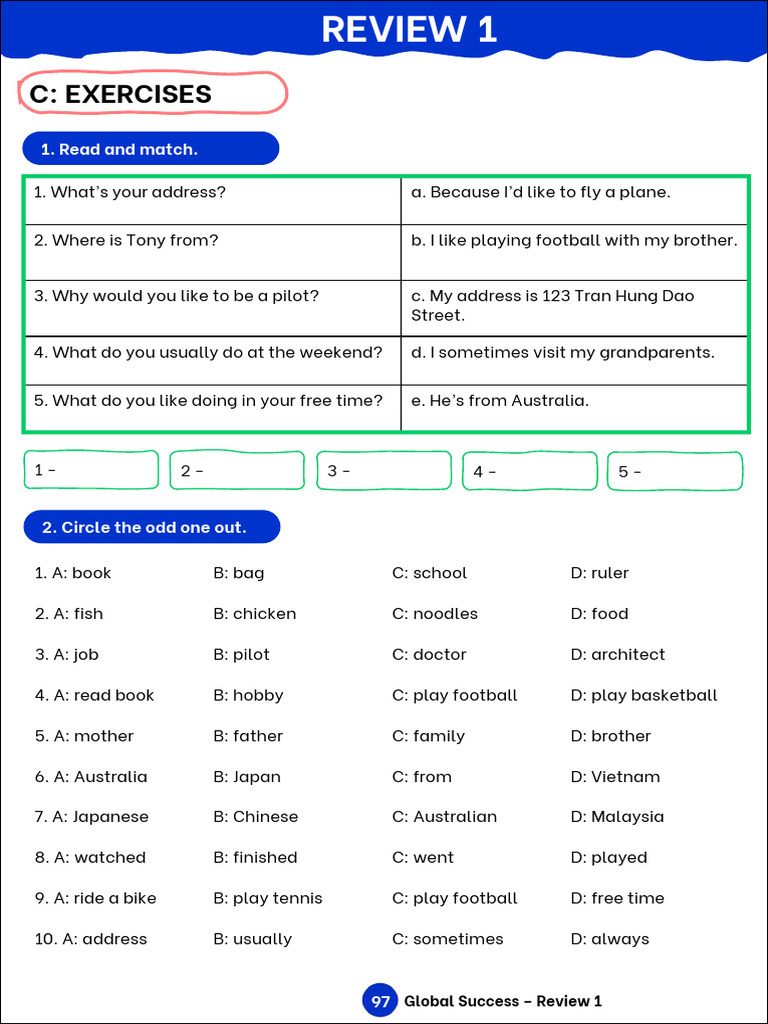 Global Success 5 Review Exercises | PDF