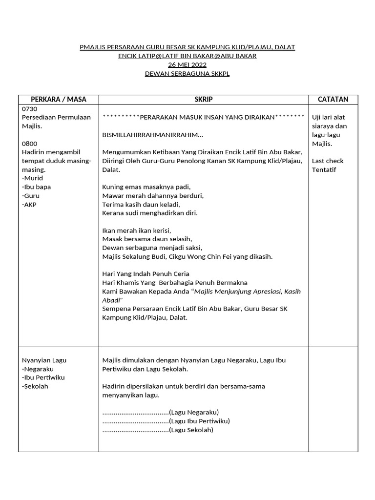 Skrip Emcee Majlis Persaraan GB | PDF