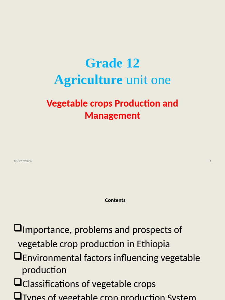 Agriculture Grade 12 Unit 1 | PDF | Vegetables | Crop Rotation