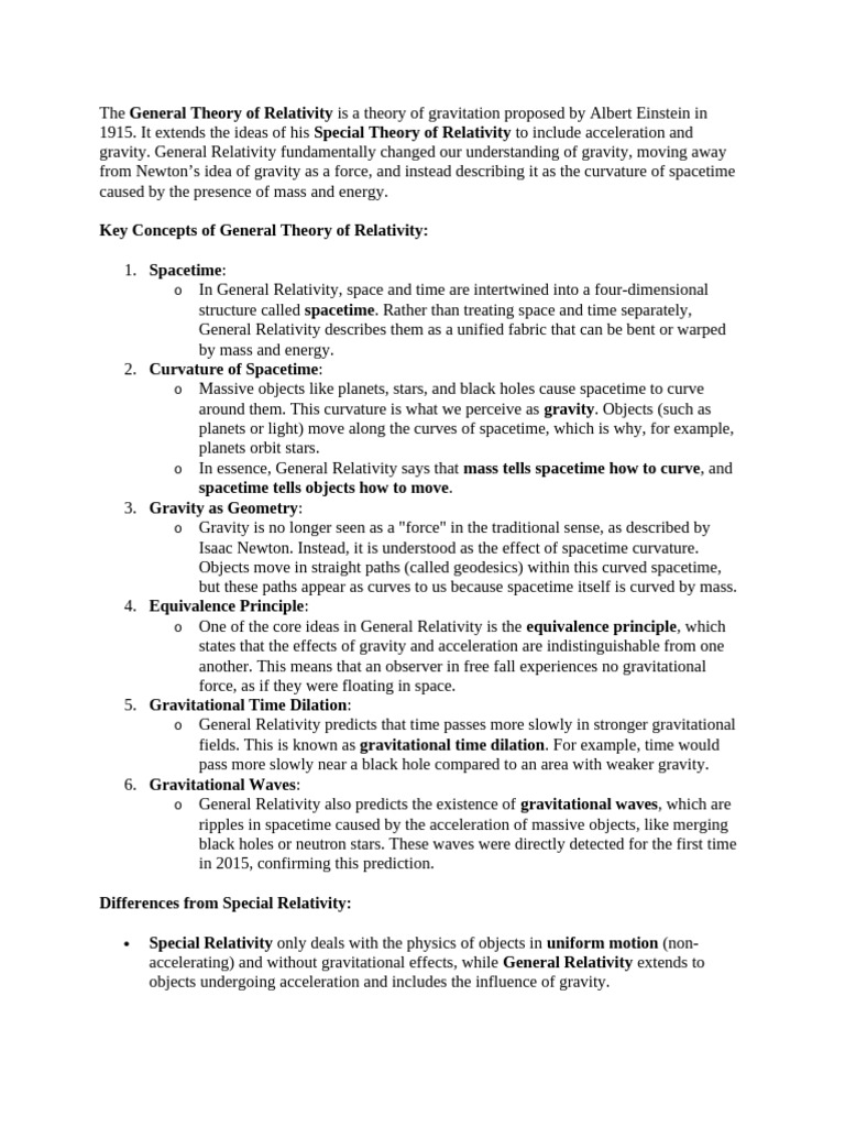 The General Theory of Relativity Is A Theory of Gravitation Proposed by Albert Einstein in 1915 ...