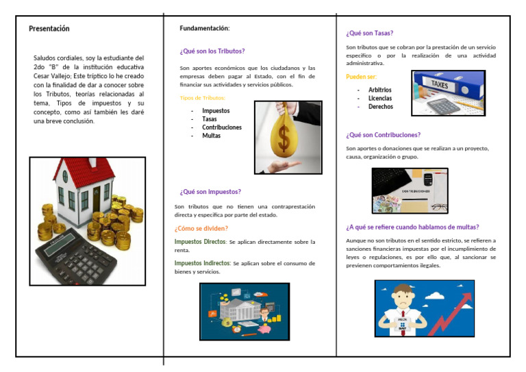 Triptico de Los Tributos Pagina 2 | PDF | Impuestos | Economias
